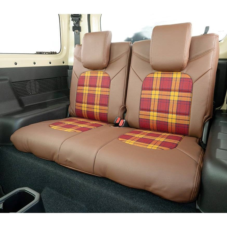 SHOWA GARAGE Mocha Leather Plaid Fabric Seat Covers Jimny JB74 Sierra ...